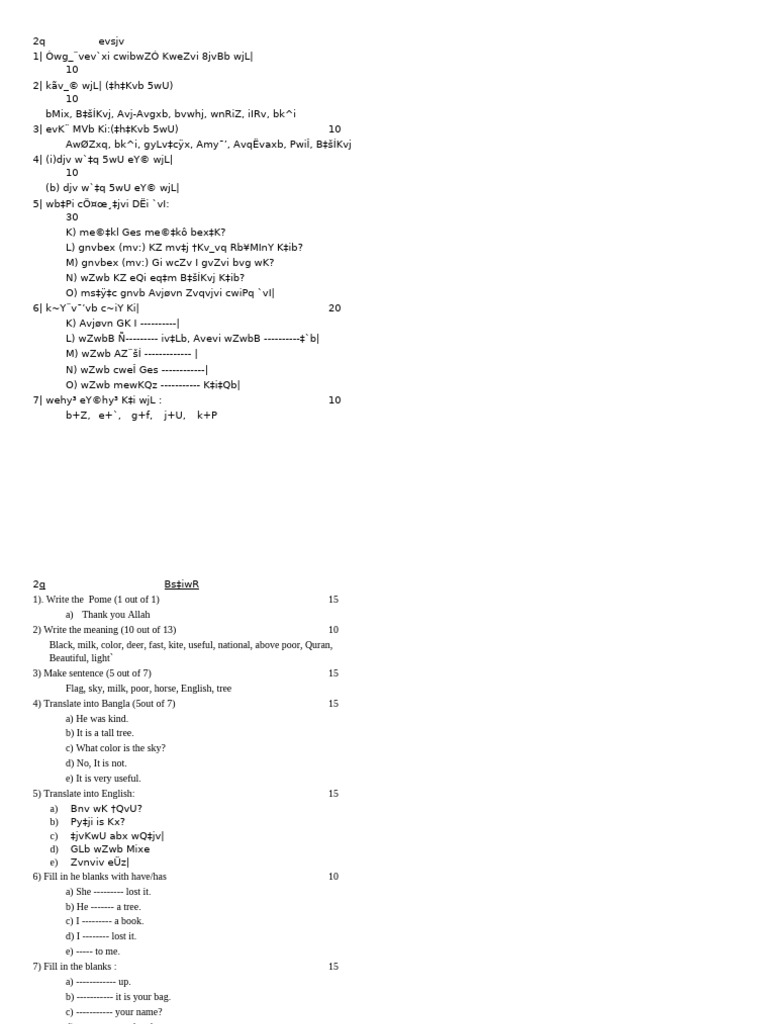 Educational Document on Language Exercises | PDF