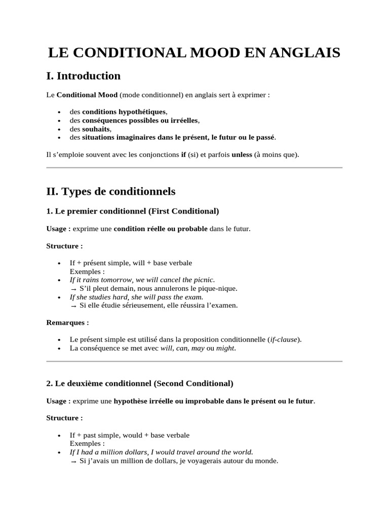 Le Conditionnel en Anglais: Guide Complet | PDF | Verbe | Sémantique