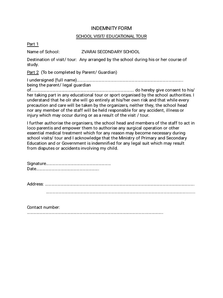 Indemnity Form | PDF