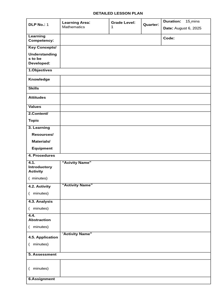 Grade 1 Math Lesson Plan Template | PDF