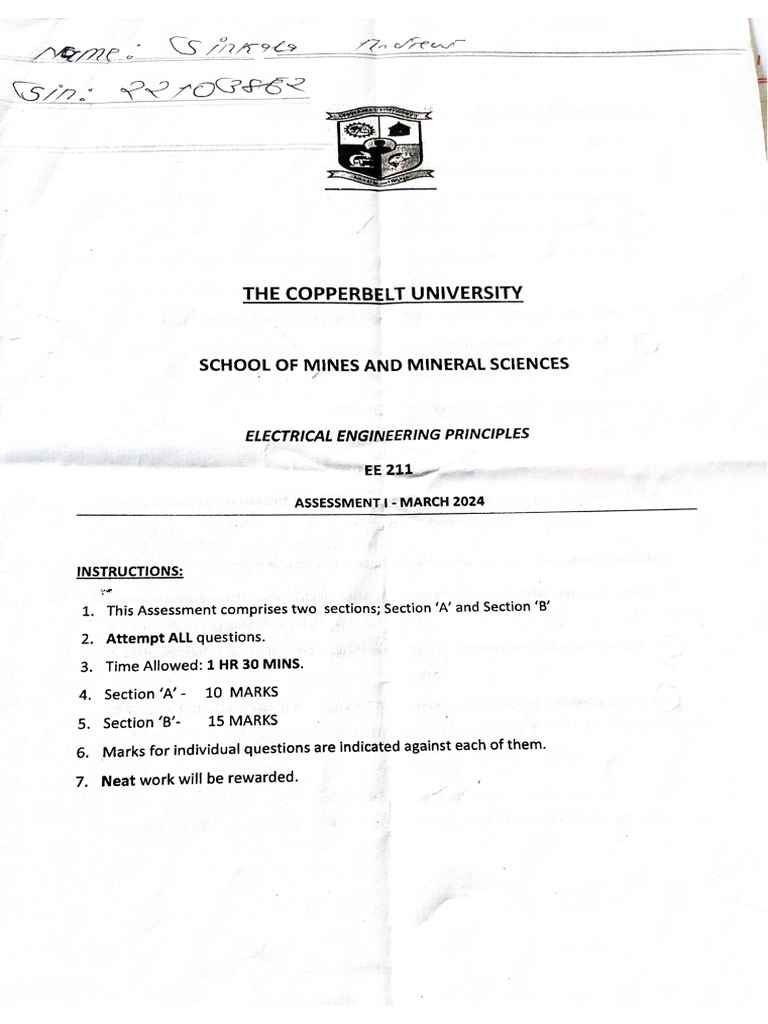 Ee 2023-2024 Test 1 | PDF
