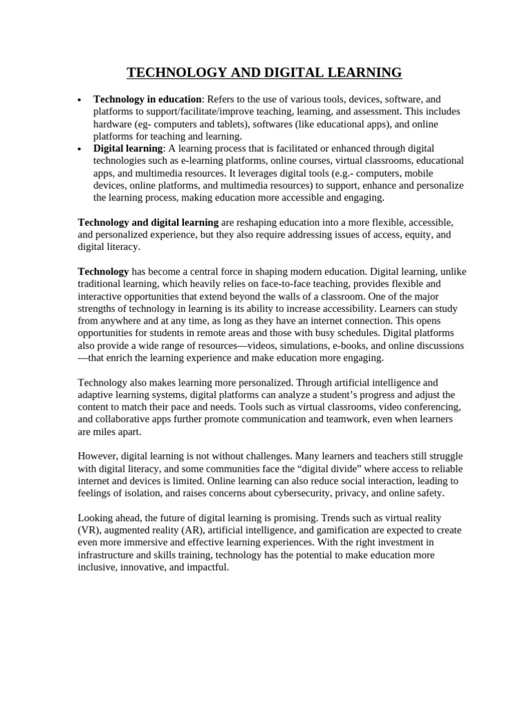 Technology and Digital Learning-Intro-1 | PDF | Educational Technology ...