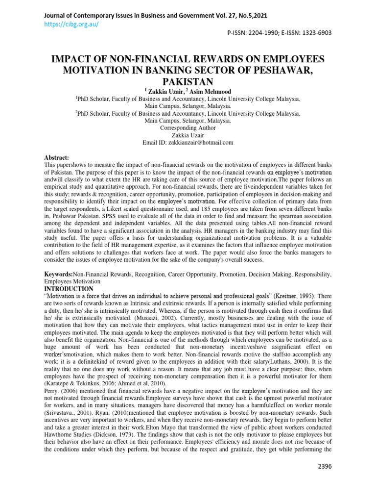 Non-Financial Rewards and Employee Motivation | PDF | Incentive ...
