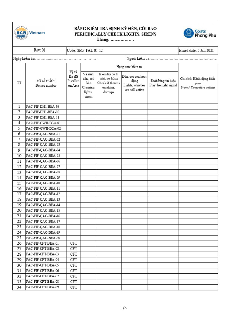 Checklist Becon, Alarm | PDF
