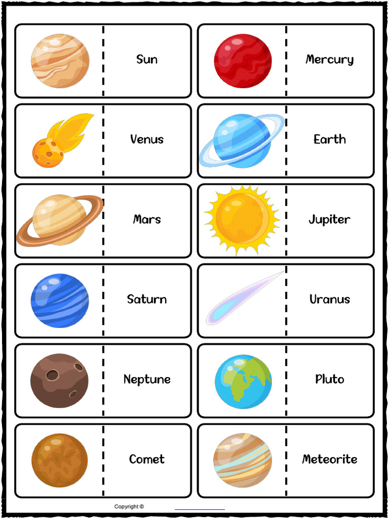 Solar System Vocabulary Esl Printable Dominoes Game For Kids | PDF