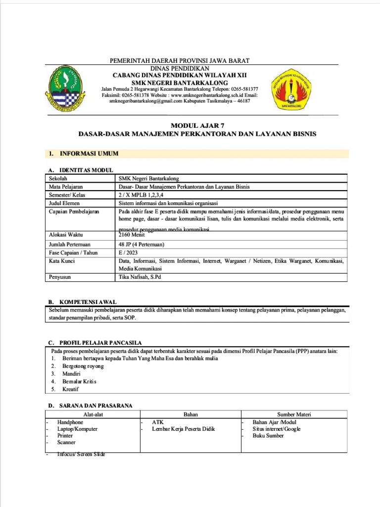 PDF Modul Ajar Elemen 7 Dasar Dasar Manajemen Perkantoran Dan Layanan ...