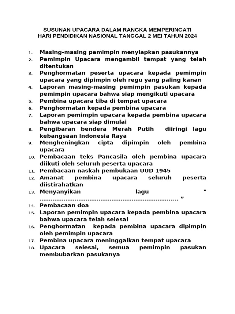 Susunan Upacara Hari Diknas | PDF