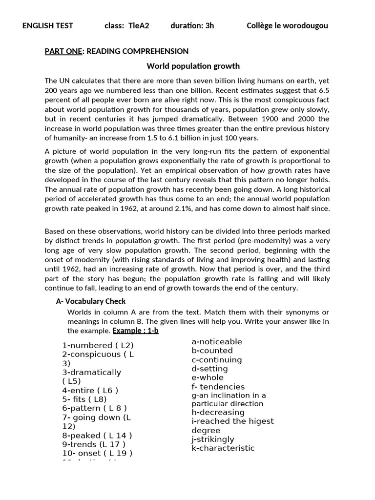 Devoir Tle a2 | PDF | World Population | Population Growth