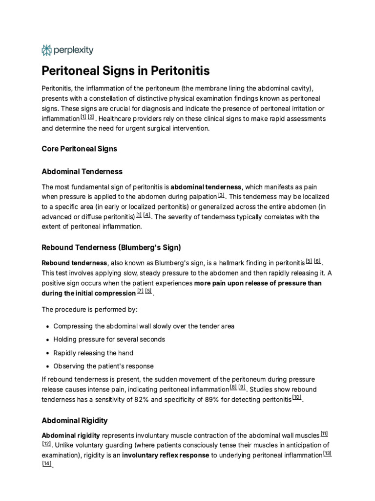 Peritoneal Signs in Peritonitis | PDF | Peritoneum | Abdomen