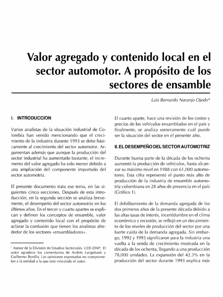 VAN Sector Automotror. 1994 - Naranjo | PDF | Economias | Producción y ...