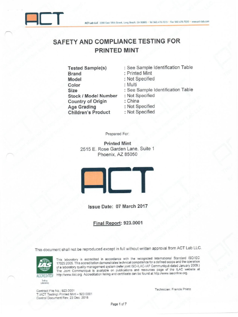 ACT Safety and Compliance Testing | PDF