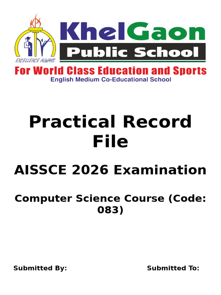 Format For The Cover Page For Computer Science Practical File | PDF