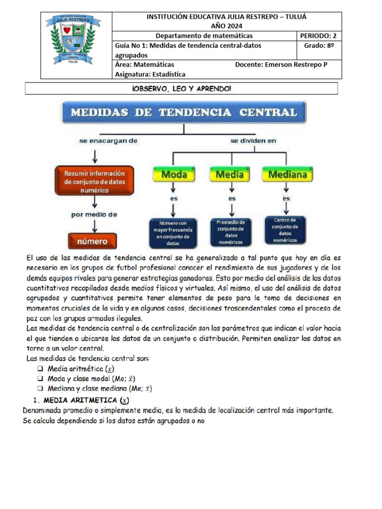 Guia de Medidas de Tendencia Central Datos Agrupados | PDF