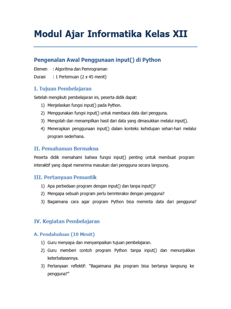 Modul Ajar Python Mengenal Input (1) | PDF
