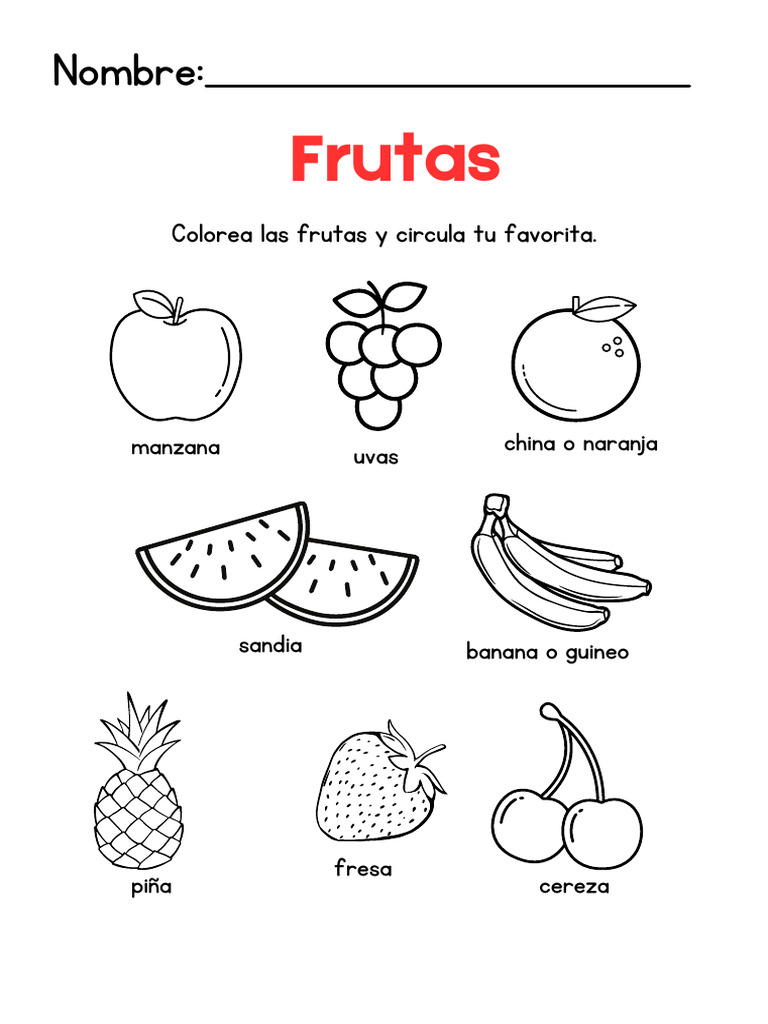 Yellow Illustrative Fruits Coloring Worksheet | PDF
