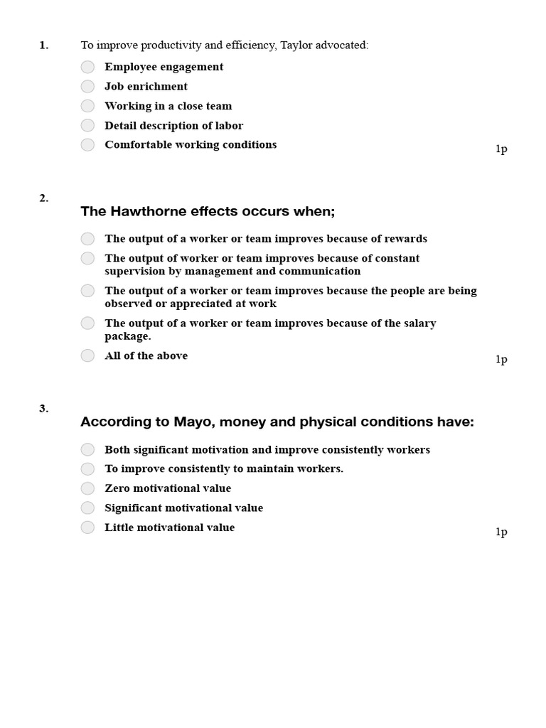 Quiz Motivational Theories | PDF | Psychology | Applied Psychology