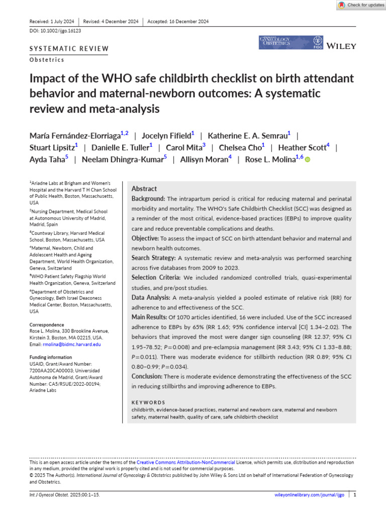 Intl J Gynecology Obste - 2025 - Fernández Elorriaga - Impact of The ...