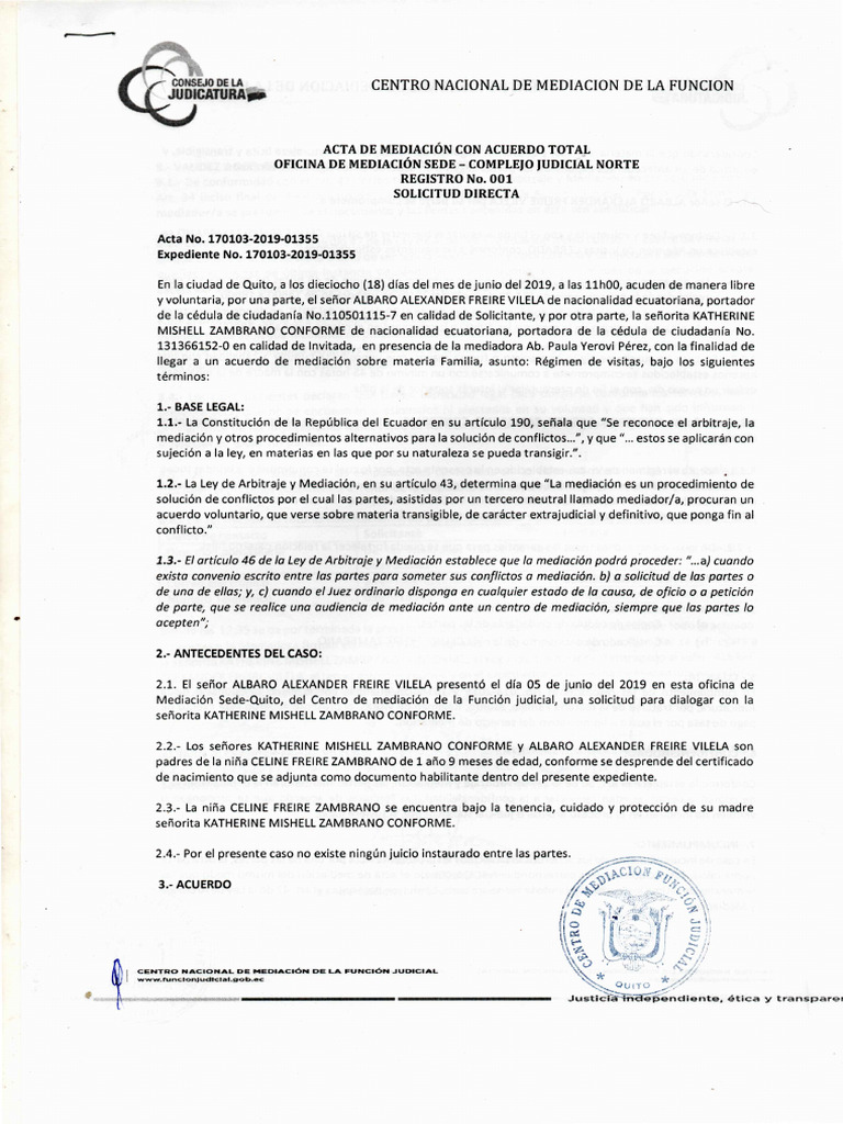 Documentos Tenencia Menor Celine Freire A Favor de Katherine Zambrano | PDF