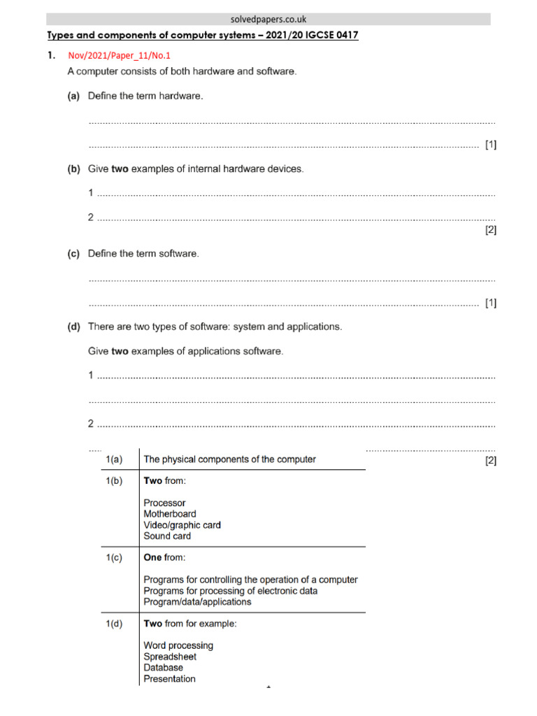 IGCSE Computer Systems Past Papers | PDF