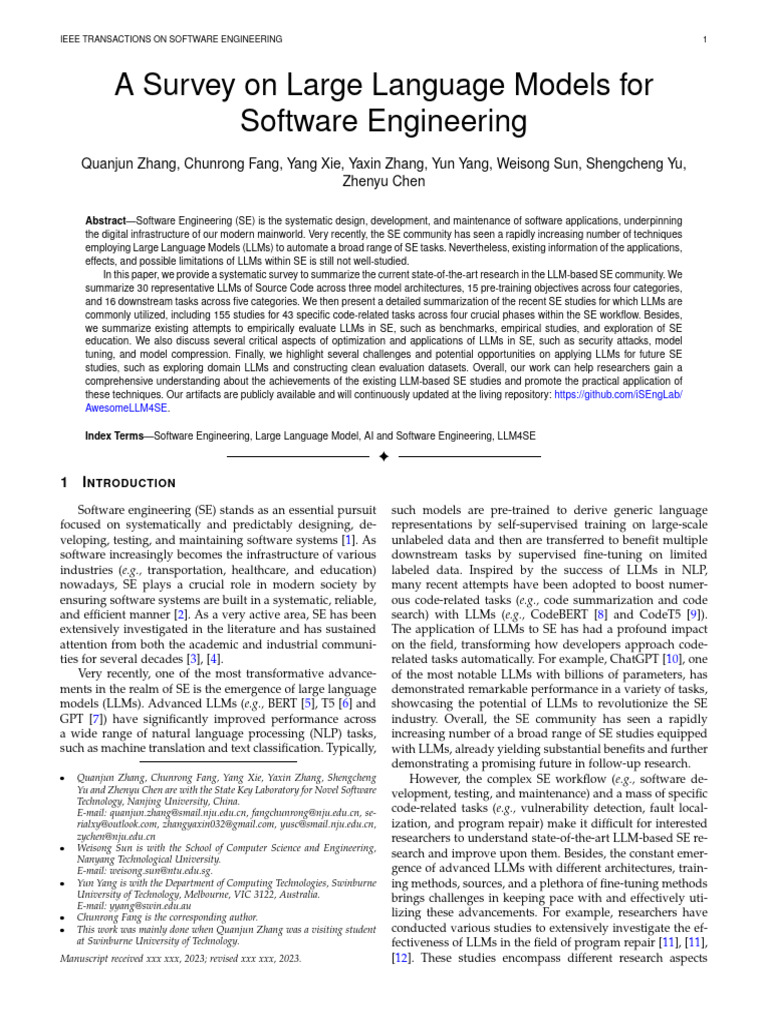 A Survey On Large Language Models For Soft Engineering | PDF | Machine Learning | Computational ...