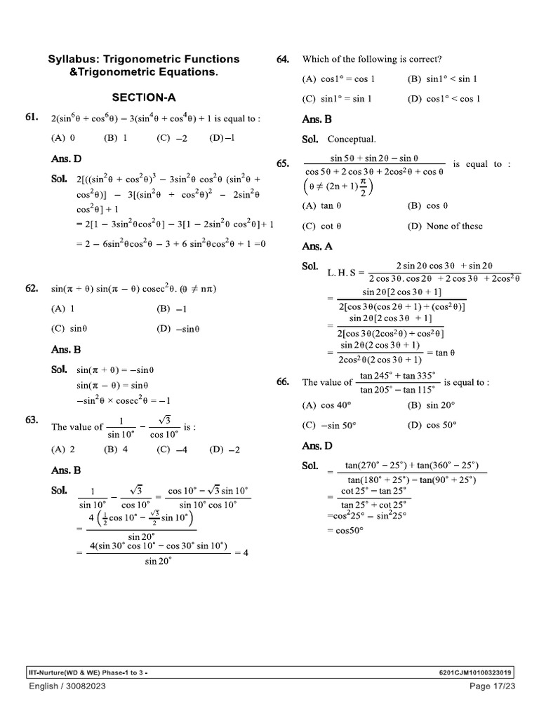 7 FC Class 11 Trigonometric | PDF
