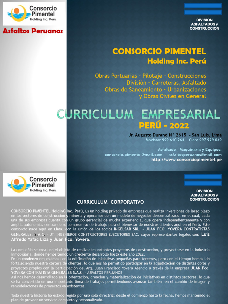 Consorcio Pimentel: Asfaltados y Construcción | PDF | Lima | Perú