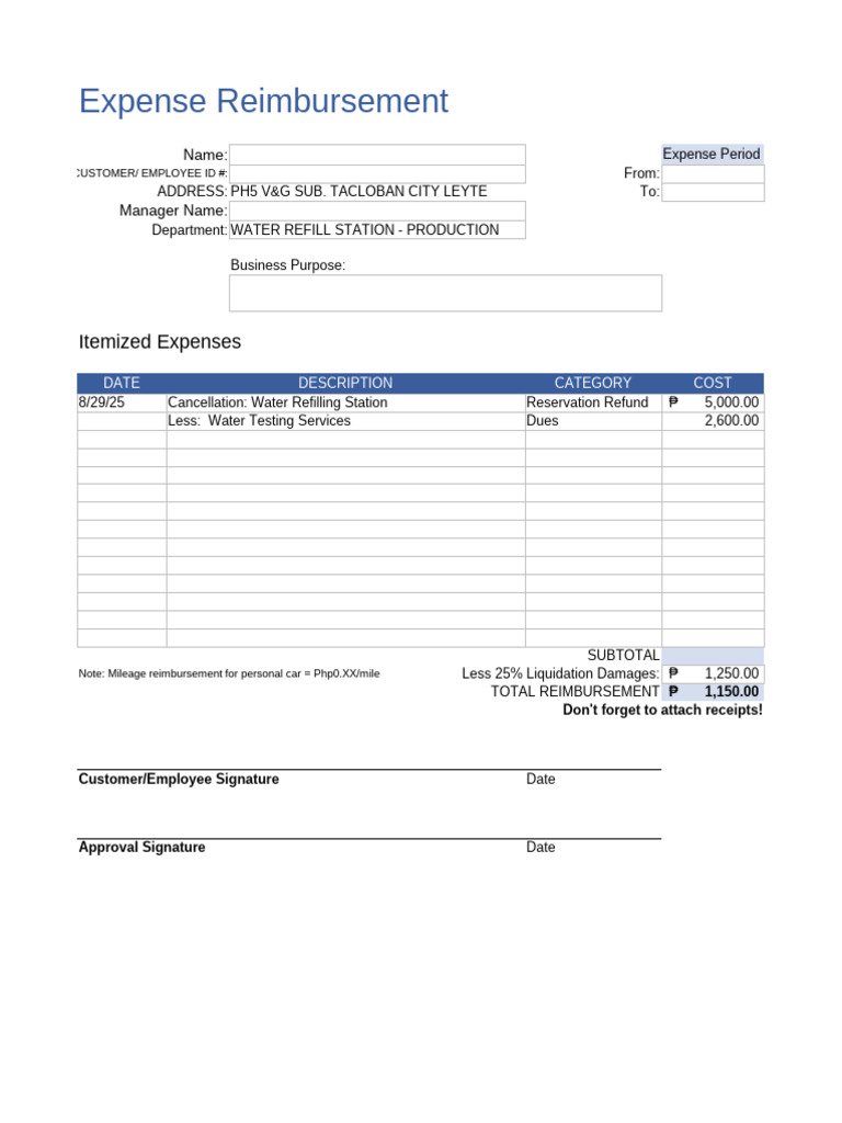 Expense Reimbursement Form | PDF