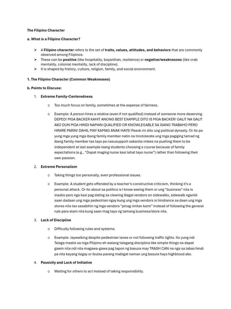 Filipino Character: Strengths and Weaknesses | PDF