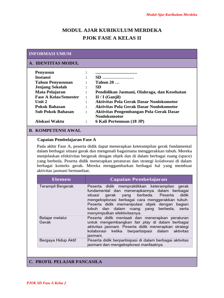 Modul Ajar PJOK Unit 2 | PDF