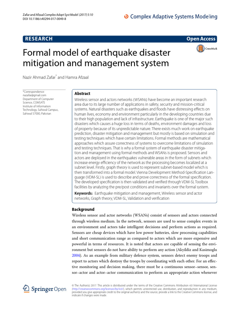 Formal Model of Earthquake Disaster Mitigation and Management System ...