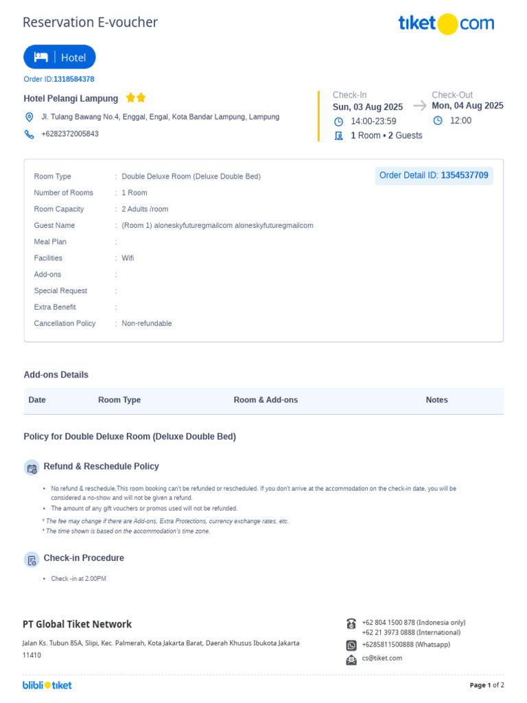 Hotel E-Voucher - Order ID 1318584378 | PDF | Payments | Hospitality ...