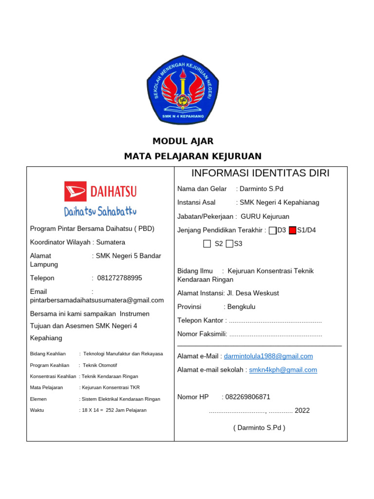 Modul Ajar Sistem Elektrikal KLS Xi TKR | PDF