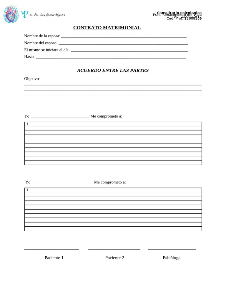 Contrato Matrimonial Terapéutico | PDF | Sicología | Ciencias del ...