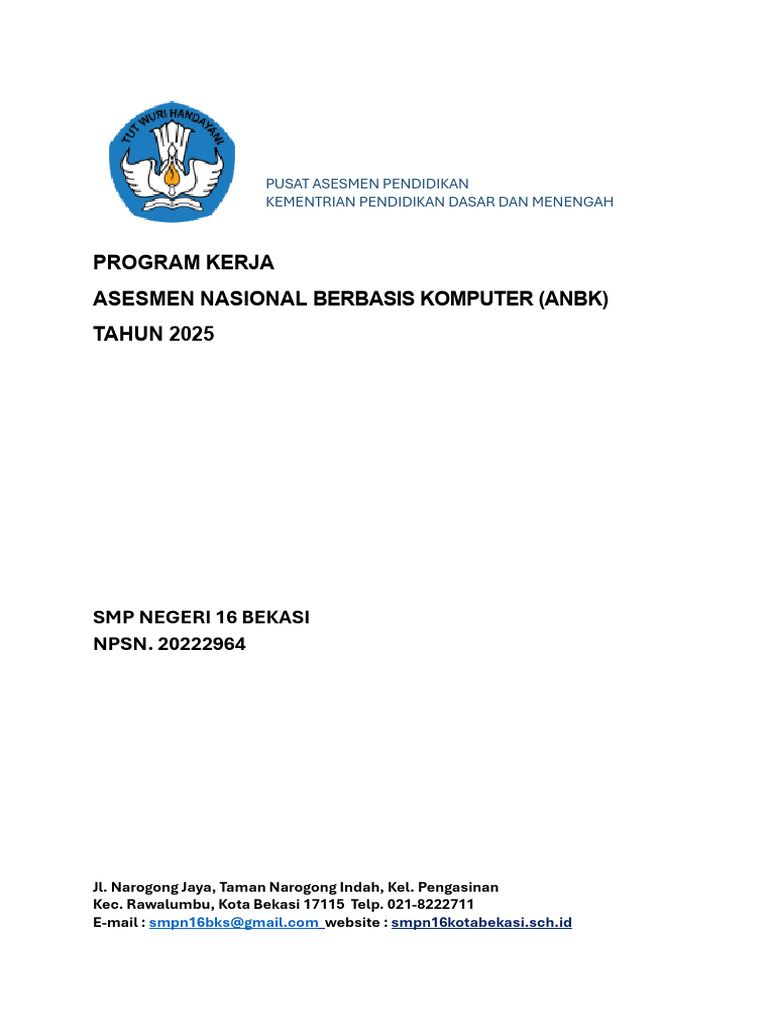 Program Kerja ANBK 2025 SMPN 16 Bekasi | PDF