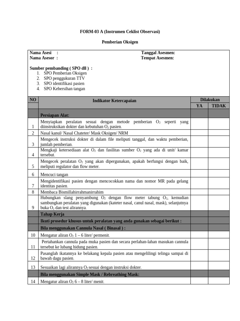 Cheklist Oksigenasi | PDF