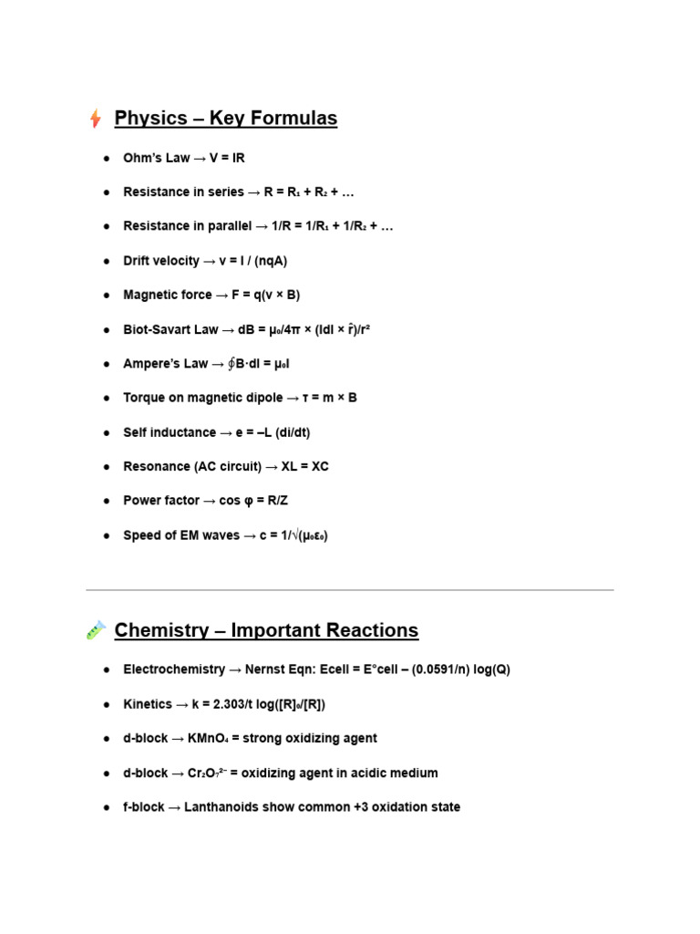 Imp Formulas Sa 1 | PDF