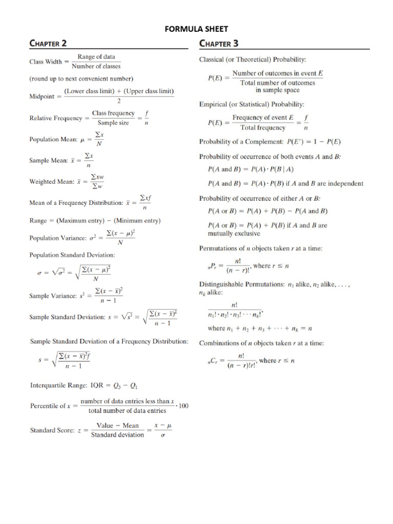 Formula Sheet | PDF