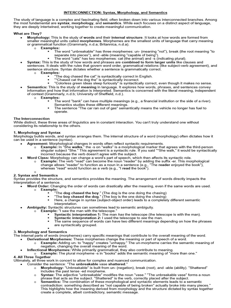 Interconnection of Syntax, Morphology, Semantics | PDF | Word ...