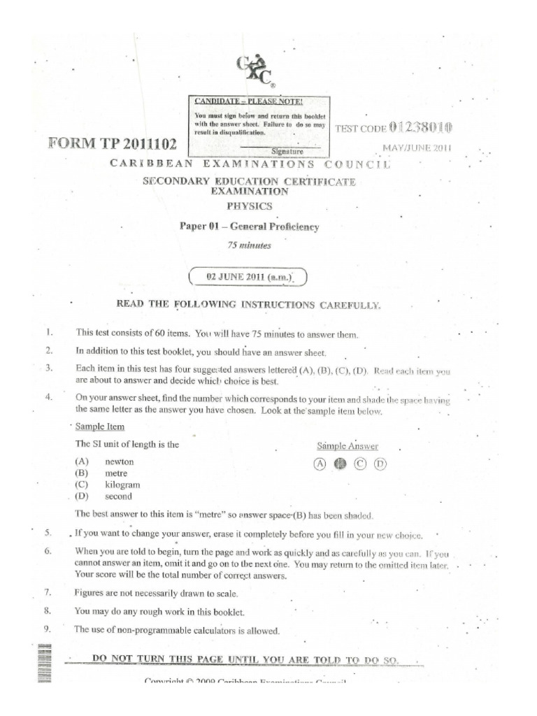 CSEC Physics 2011 | PDF