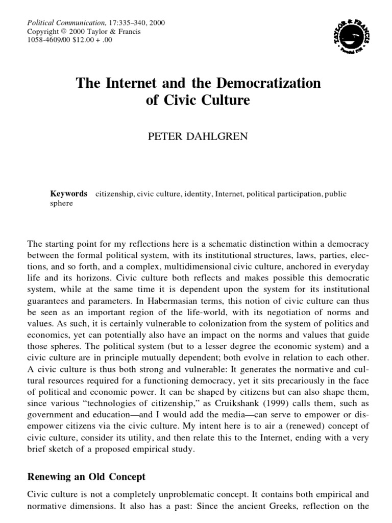 The Internet and Democratization of Civic Culture | PDF | Civics ...