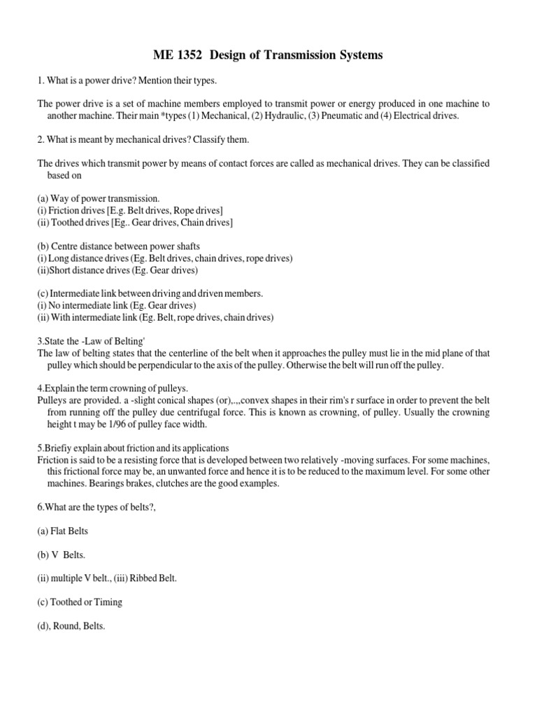 DTS 2 Marks | PDF | Gear | Belt (Mechanical)