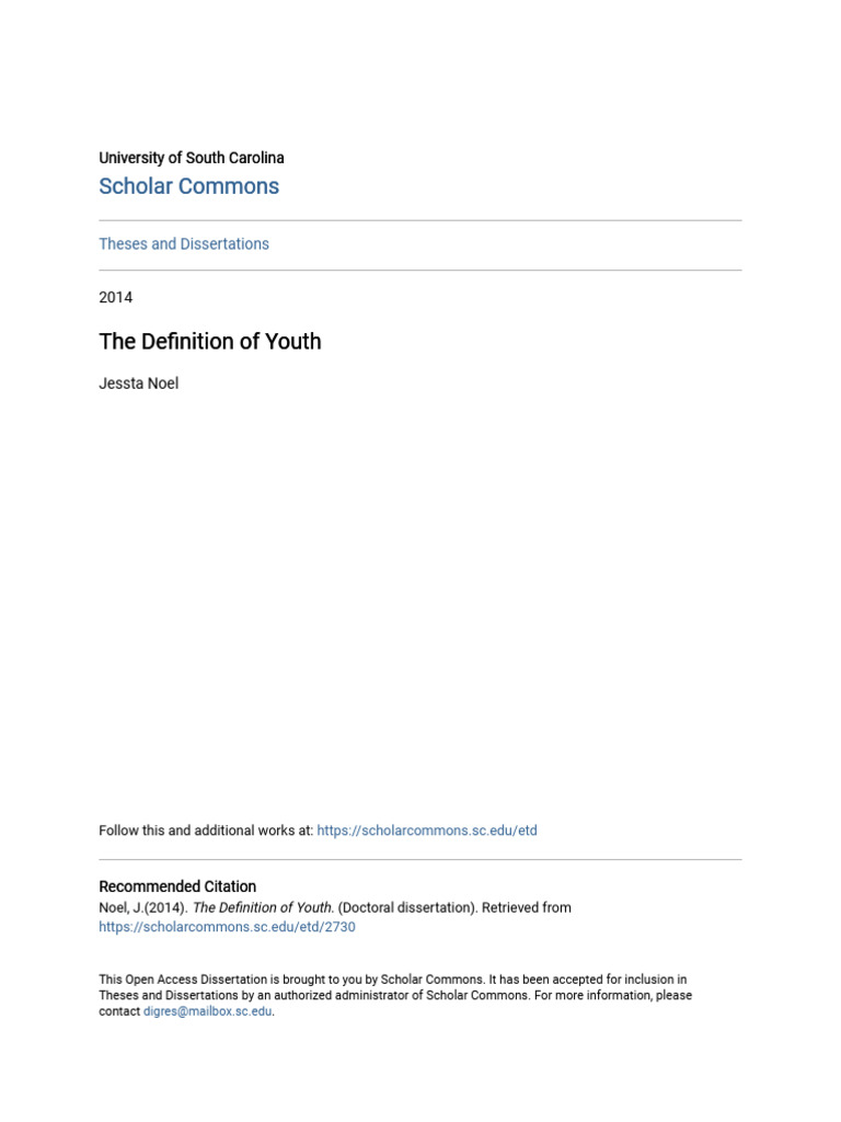 The Definition of Youth | PDF | Thesis | Adults