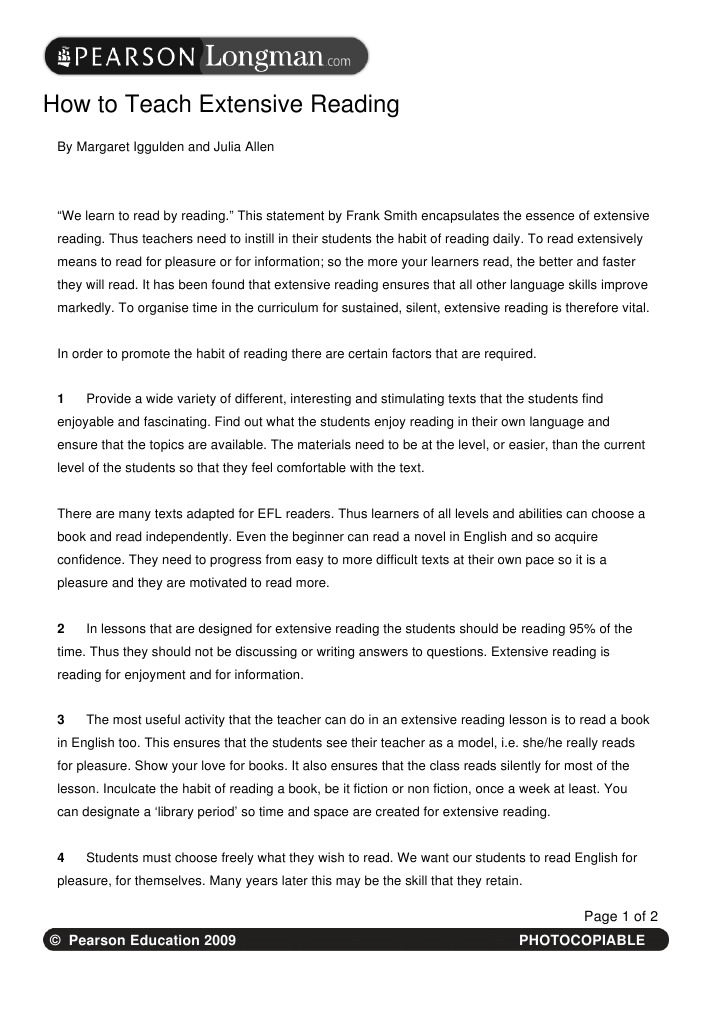 How To Teach Extensive Reading | PDF | Learning Methods | Reading (Process)