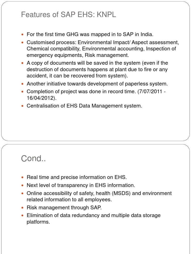 Implementation of SAP's Environmental, Health and Safety (EHS) Module ...