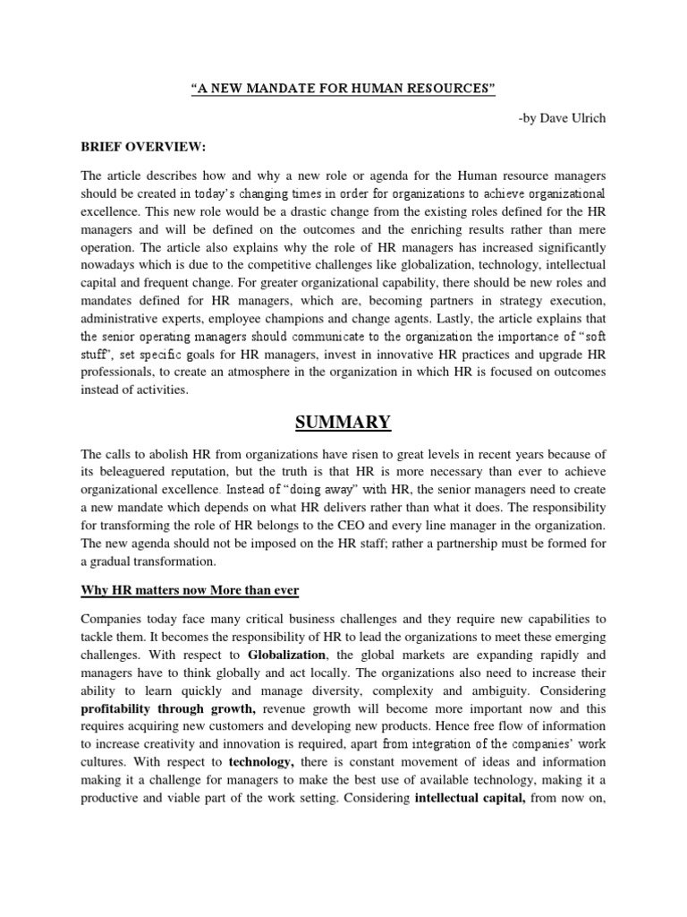 A New Mandate For HR | PDF | Strategic Management | Innovation