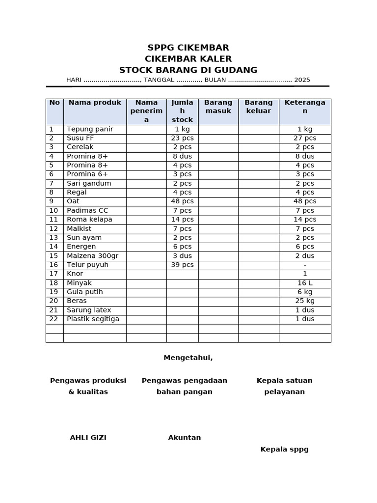 Salinan From Stok Barang | PDF