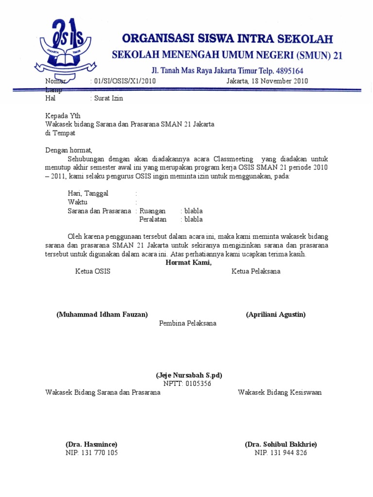 Surat Izin Classmeet | PDF