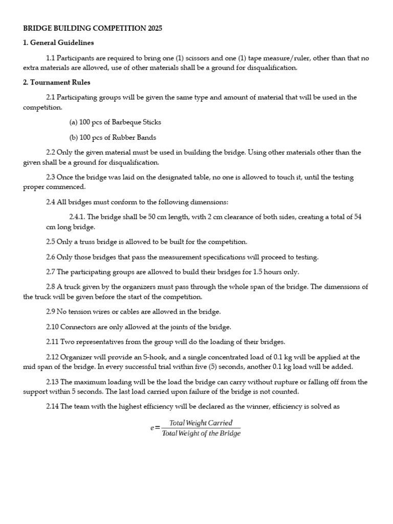 Bridge Building Competition Rules 2025 | PDF