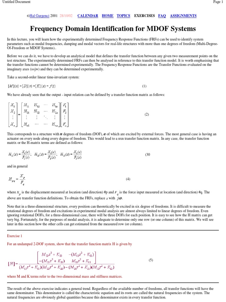 Frequency Domain Identification For MDOF Systems | PDF | Matrix (Mathematics) | Determinant
