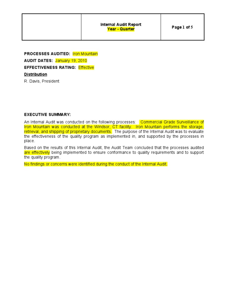 Internal Audit Report: Iron Mountain | PDF | Internal Audit | Audit